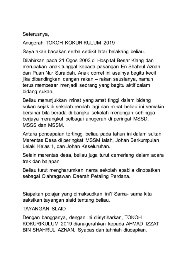 Tokoh kokurikulum 2019 | DOCX
