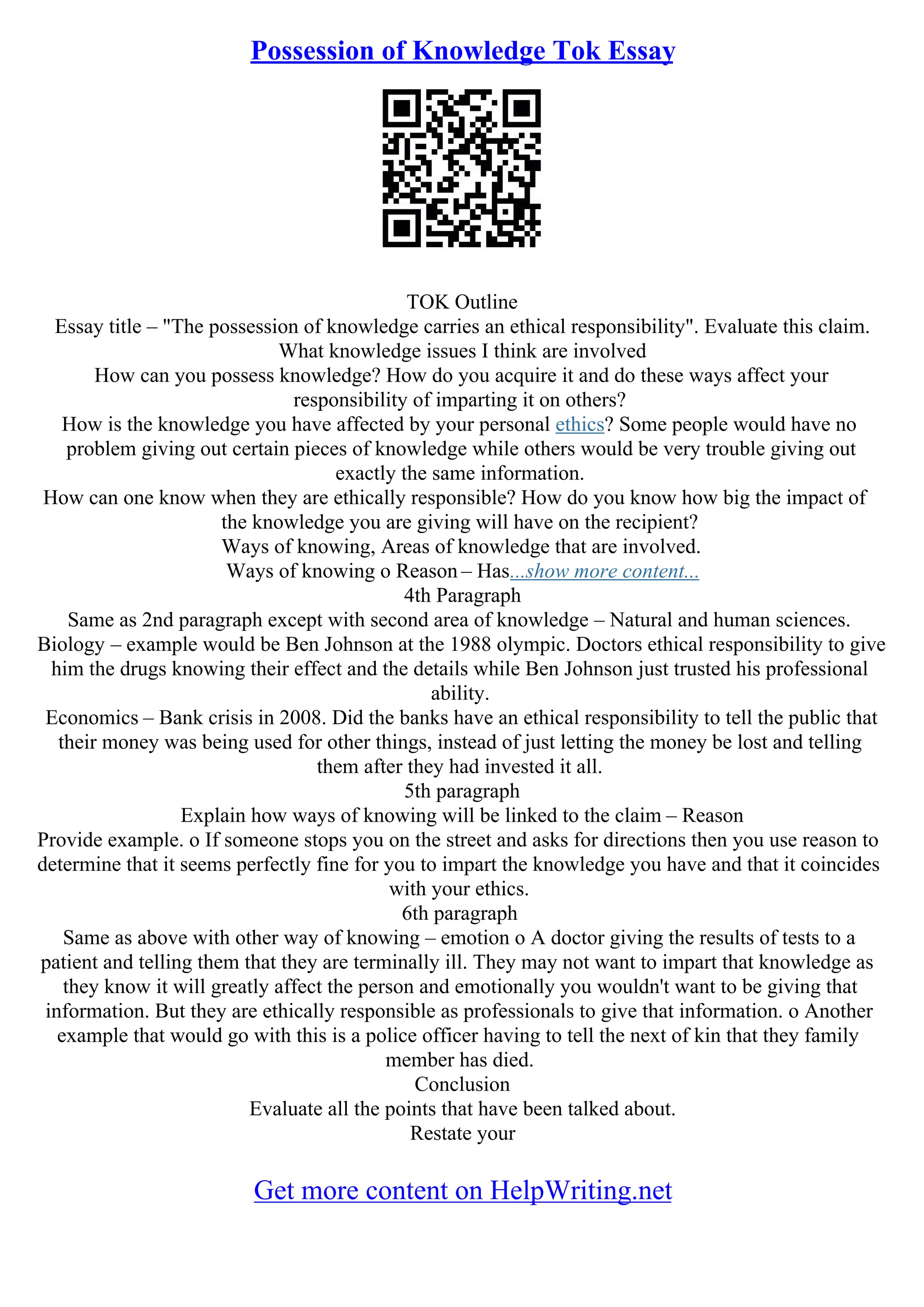 Tok Sample Essay | PDF