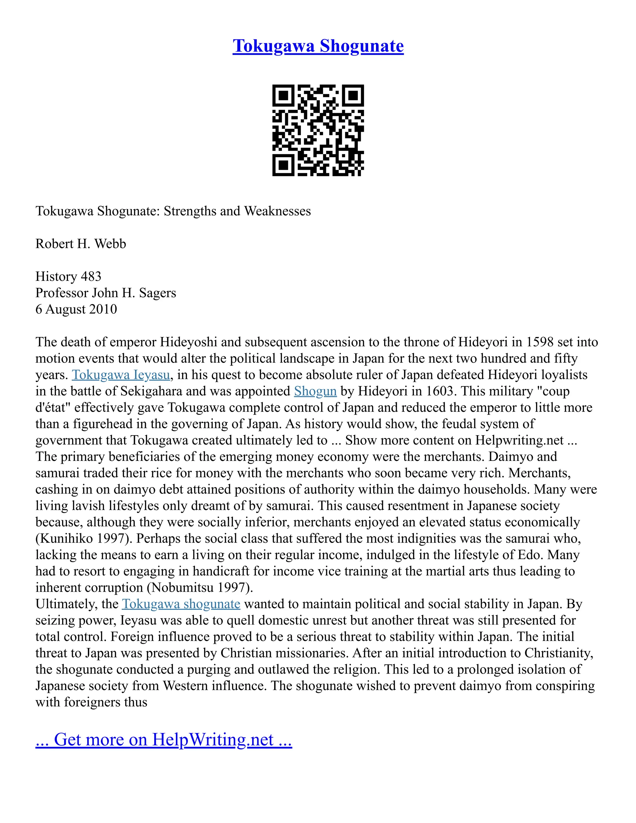 Tokugawa Shogunate | PDF