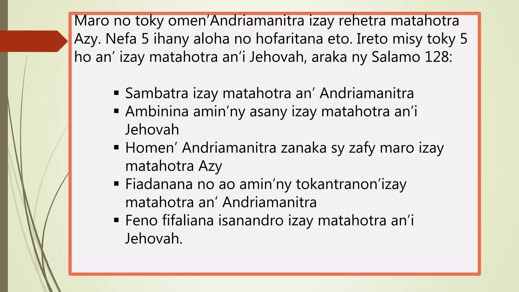 Toky 5 ananan'izay matahotra an'andriamanitra | PPTX