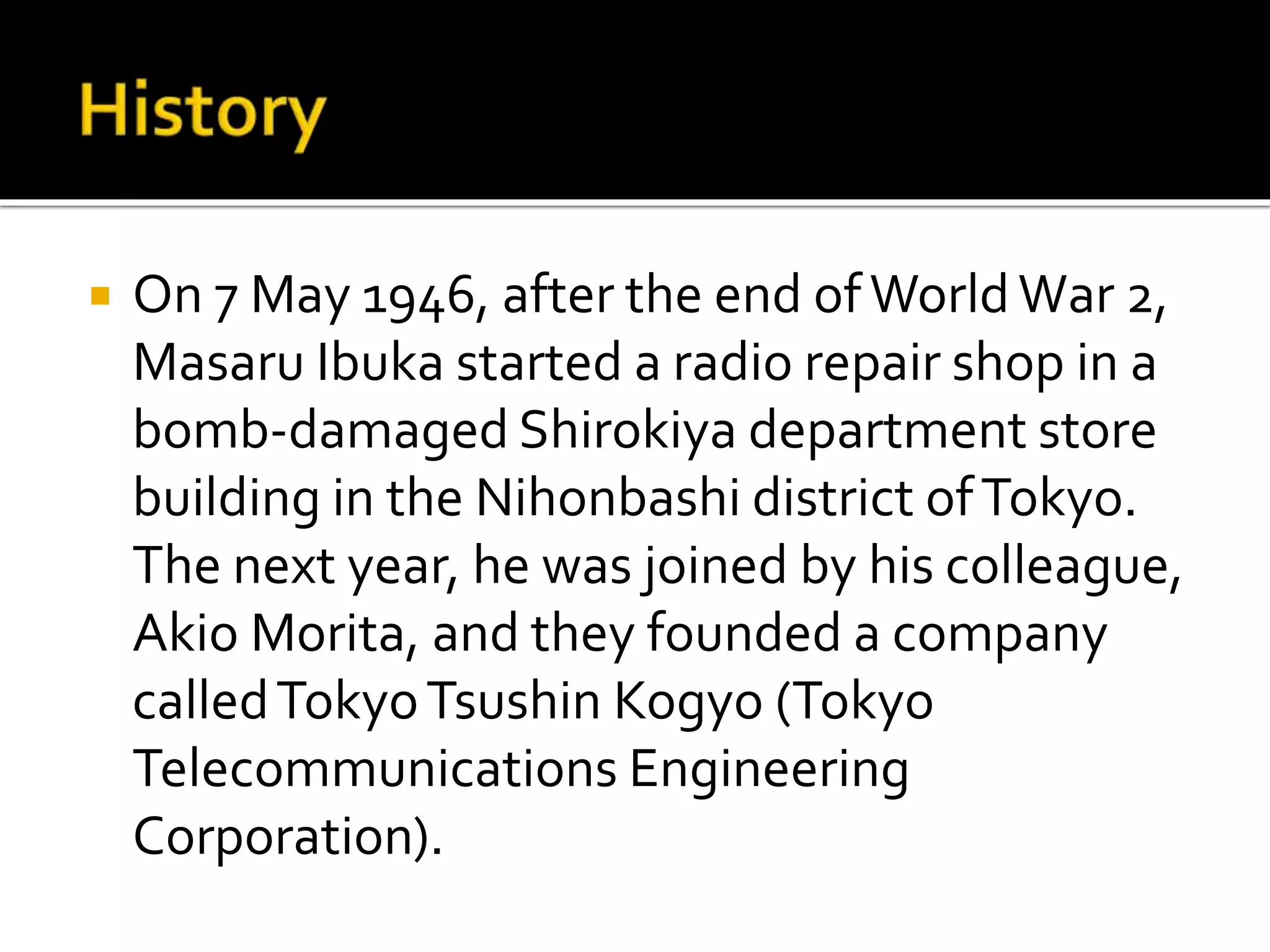 HISTORY OF SONY | PPTX | Technology & Computing