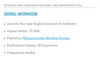 Tolerance and chimerism after renal and hematopoietic cell | PDF