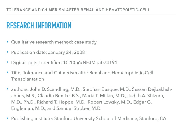 Tolerance and chimerism after renal and hematopoietic cell | PDF