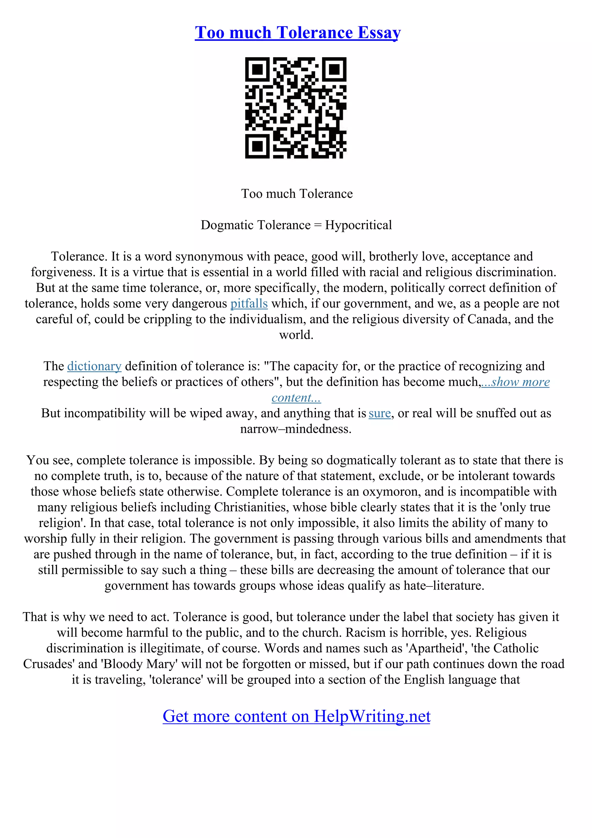 Tolerance Essays | PDF