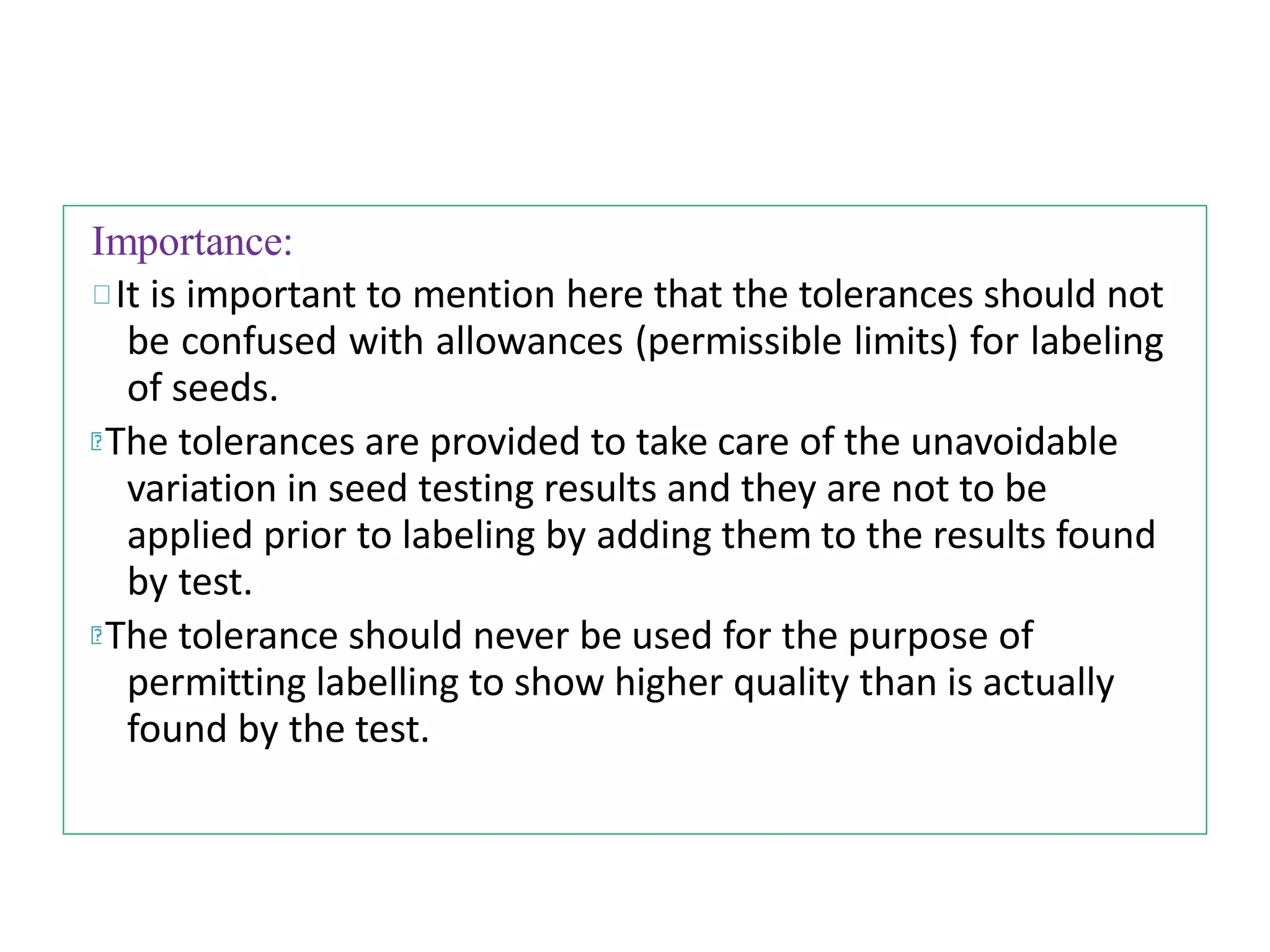 Tolerance limit in seed testing | PPTX