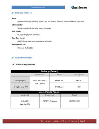 Toll application - .NET and Android - SRS | PDF