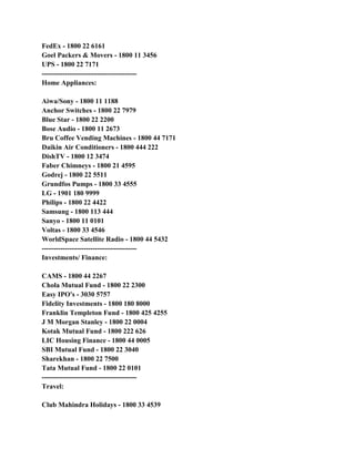 Toll free numbers in india | DOCX