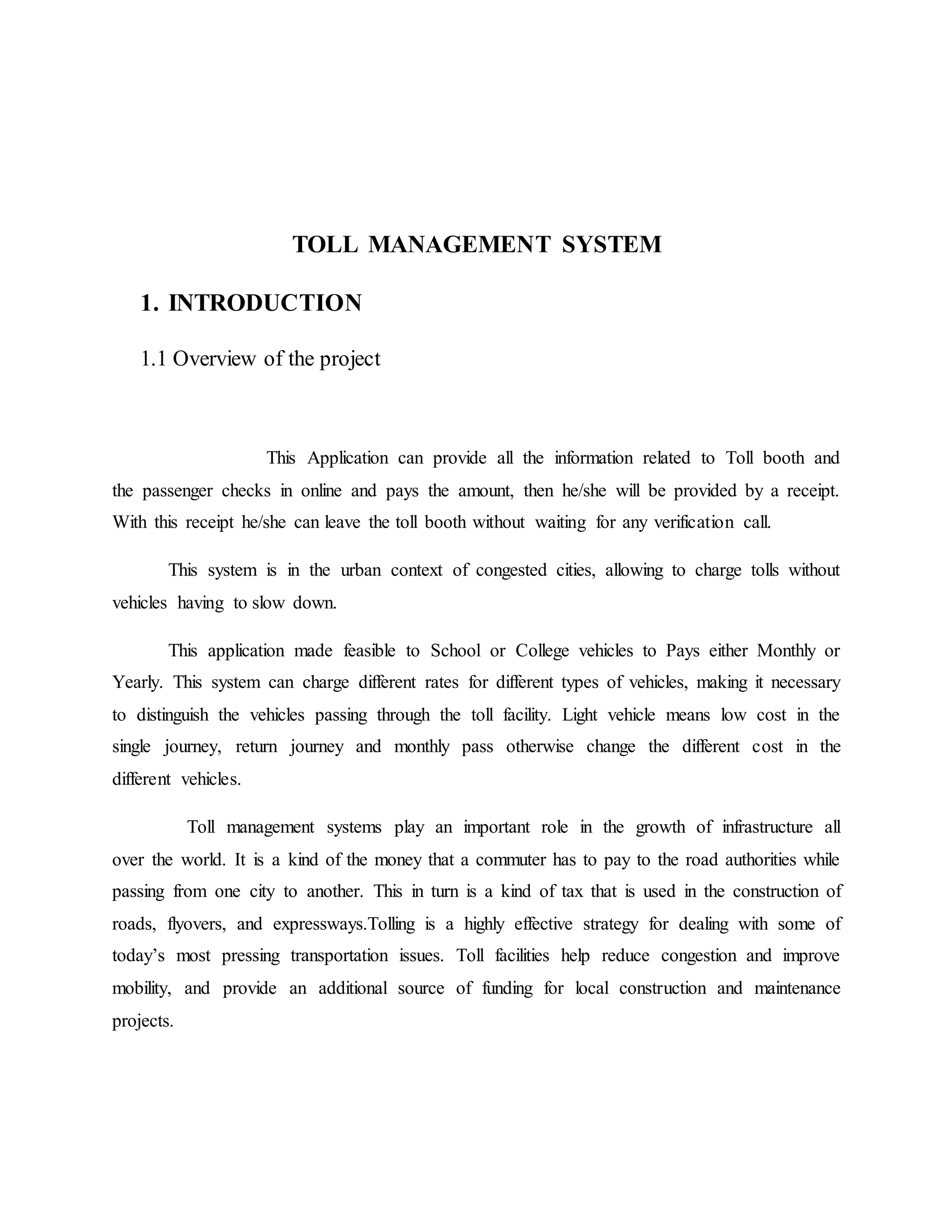 TOLL MANAGEMENT SYSTEM | DOCX