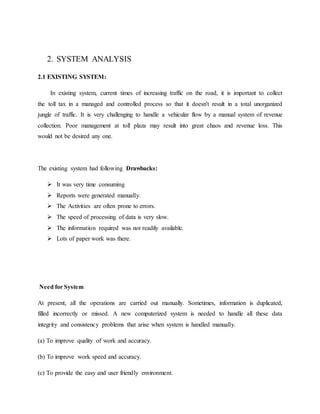 TOLL MANAGEMENT SYSTEM | DOCX
