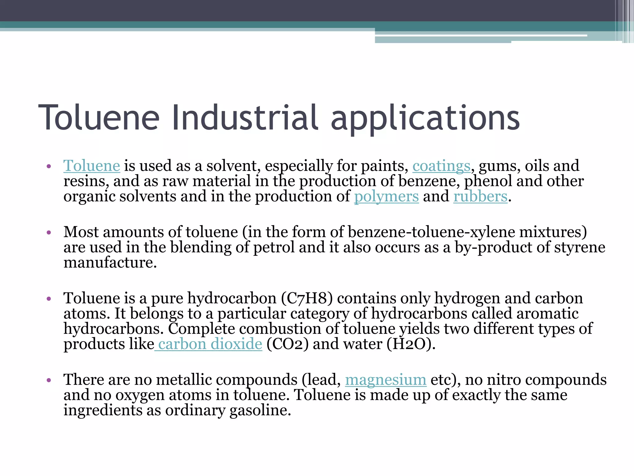 Toluene as octane booster, Fuel additive | PPT