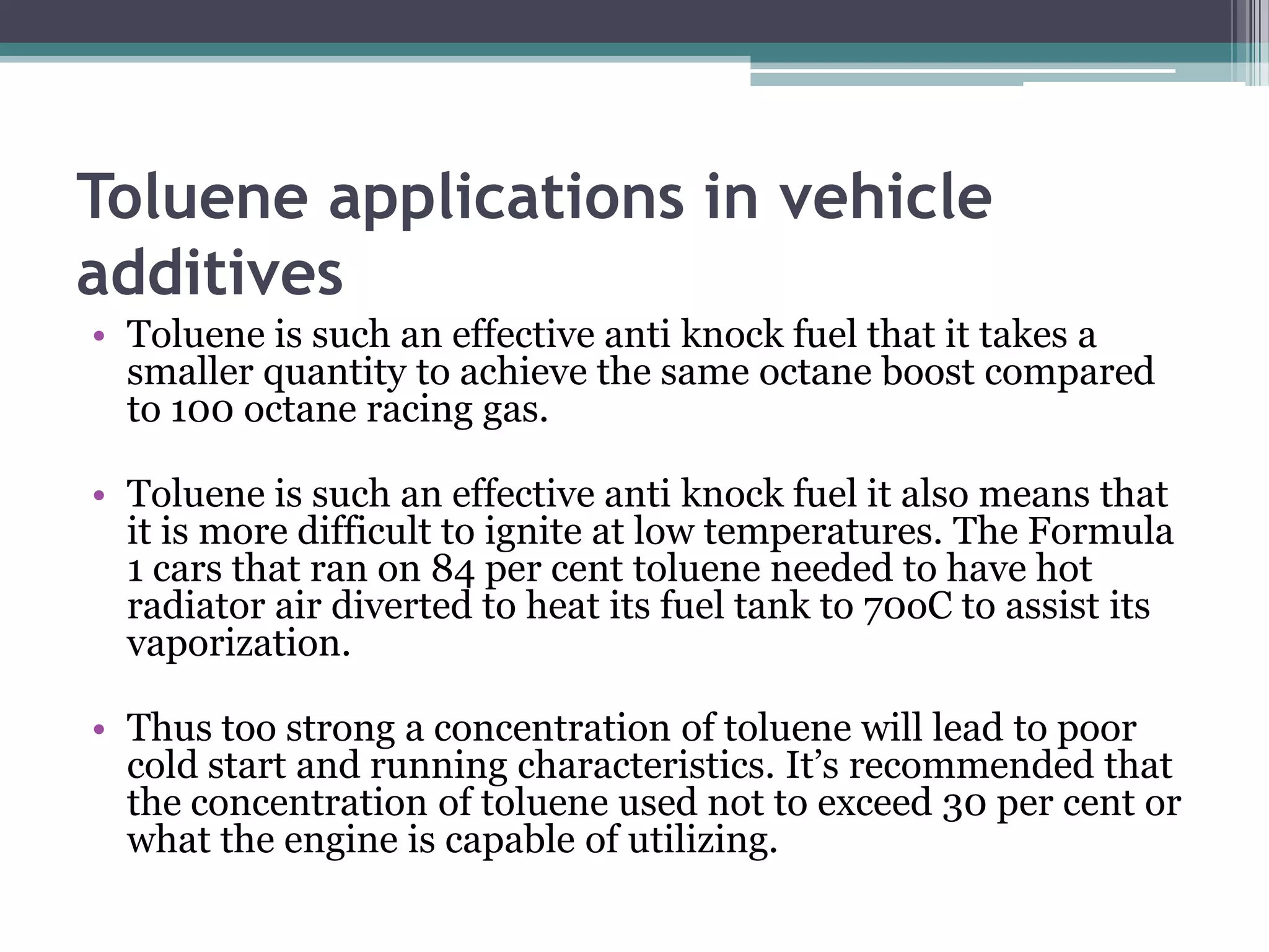 Toluene as octane booster, Fuel additive | PPT