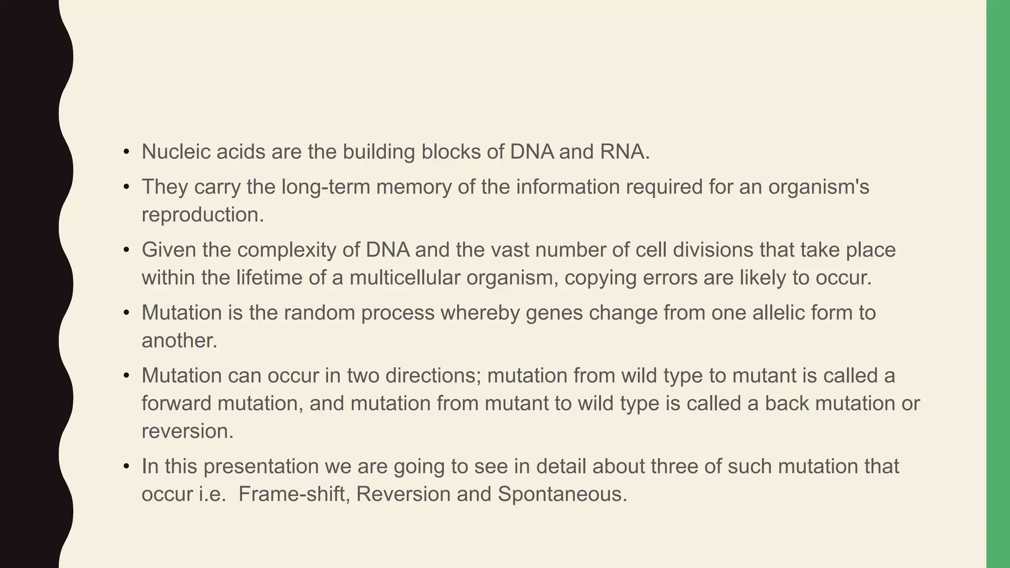 Types of Mutation :- Frameshift, Reversion and Spontaneous | PPTX
