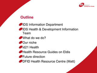 Health and Development Information at IDS An introduction to HDI | PPT ...