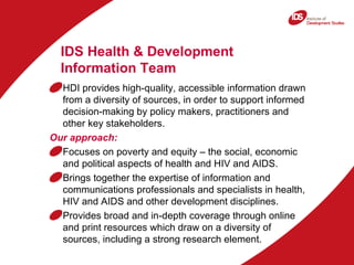 Health and Development Information at IDS An introduction to HDI | PPT ...