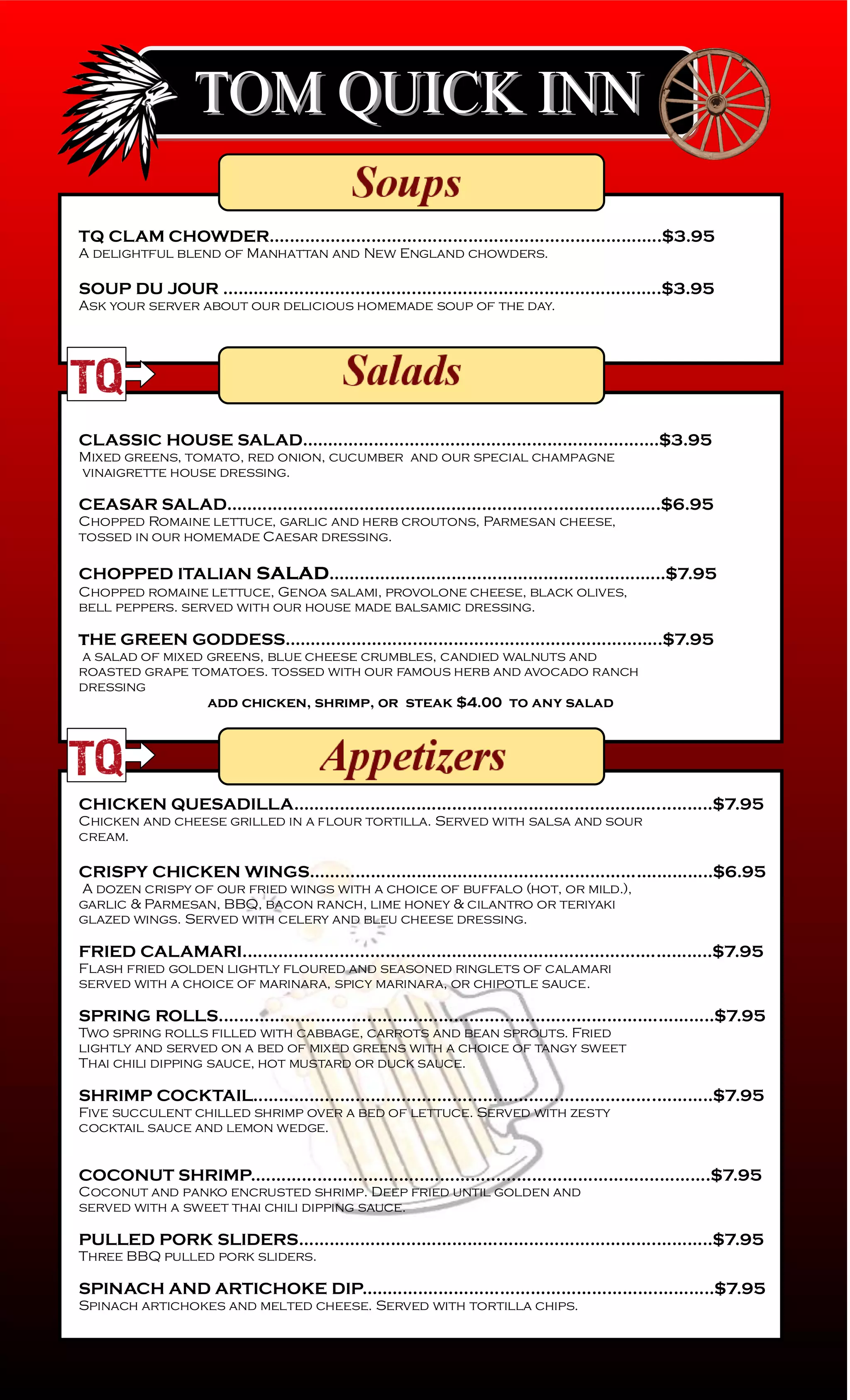 Tom Quick Inn Restaurant Menu Milford,PA | PDF