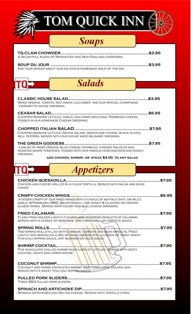 Tom Quick Inn Restaurant Menu Milford,PA | PDF | Barbecues and Grilling ...