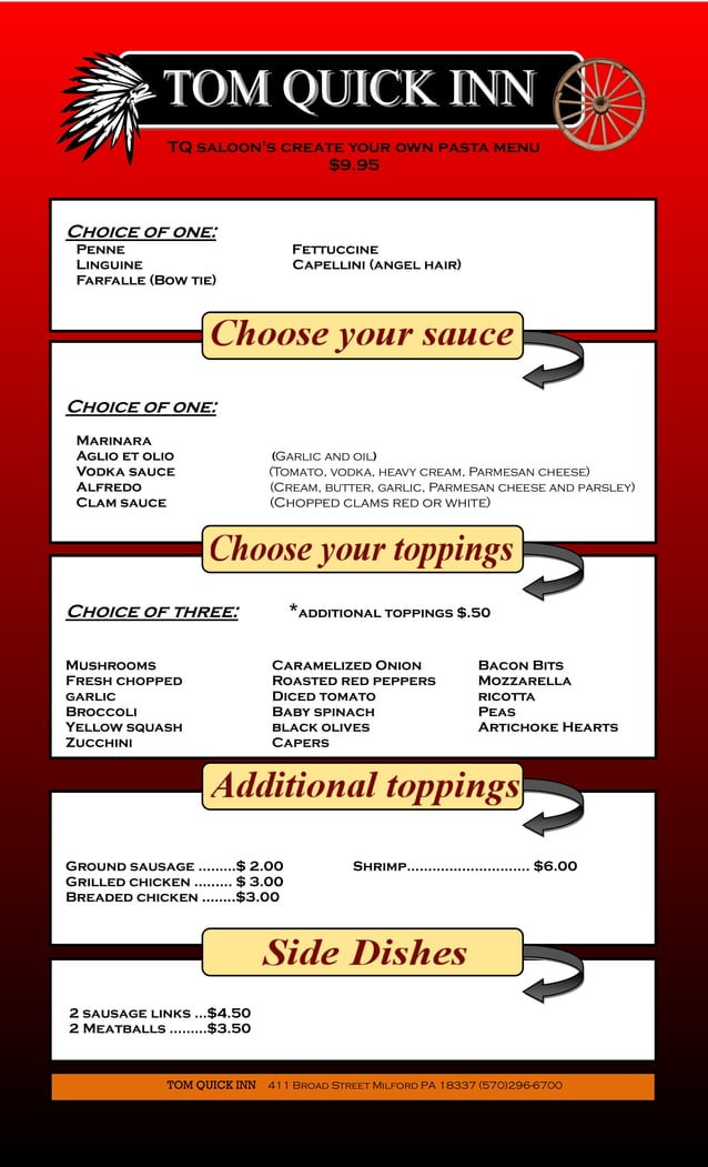 Tom Quick Inn Restaurant Menu Milford,PA | PDF | Barbecues and Grilling ...