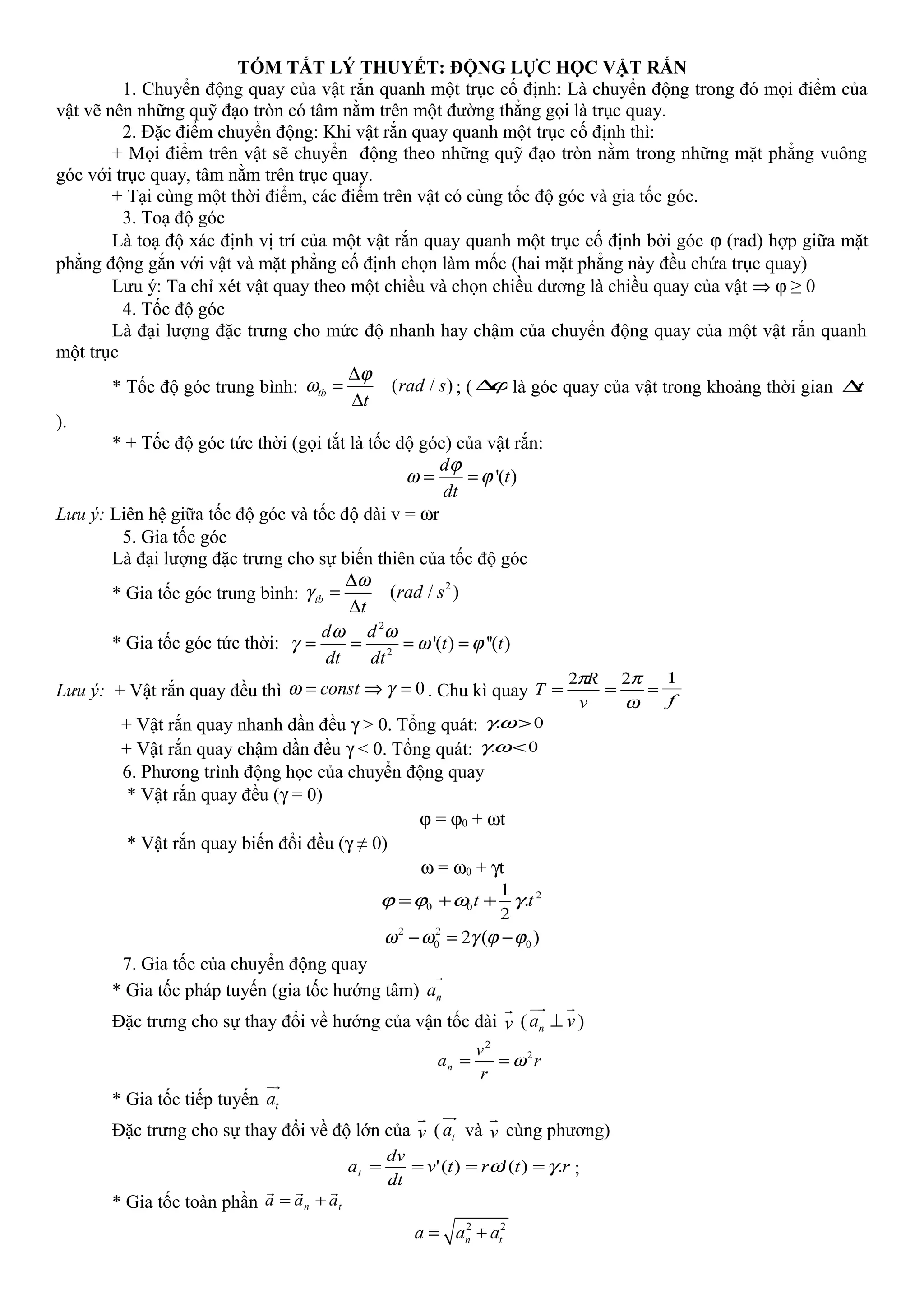 Tom tat-ly-thuyet-dong-luc-hoc-vat-ran | PDF | Free Download