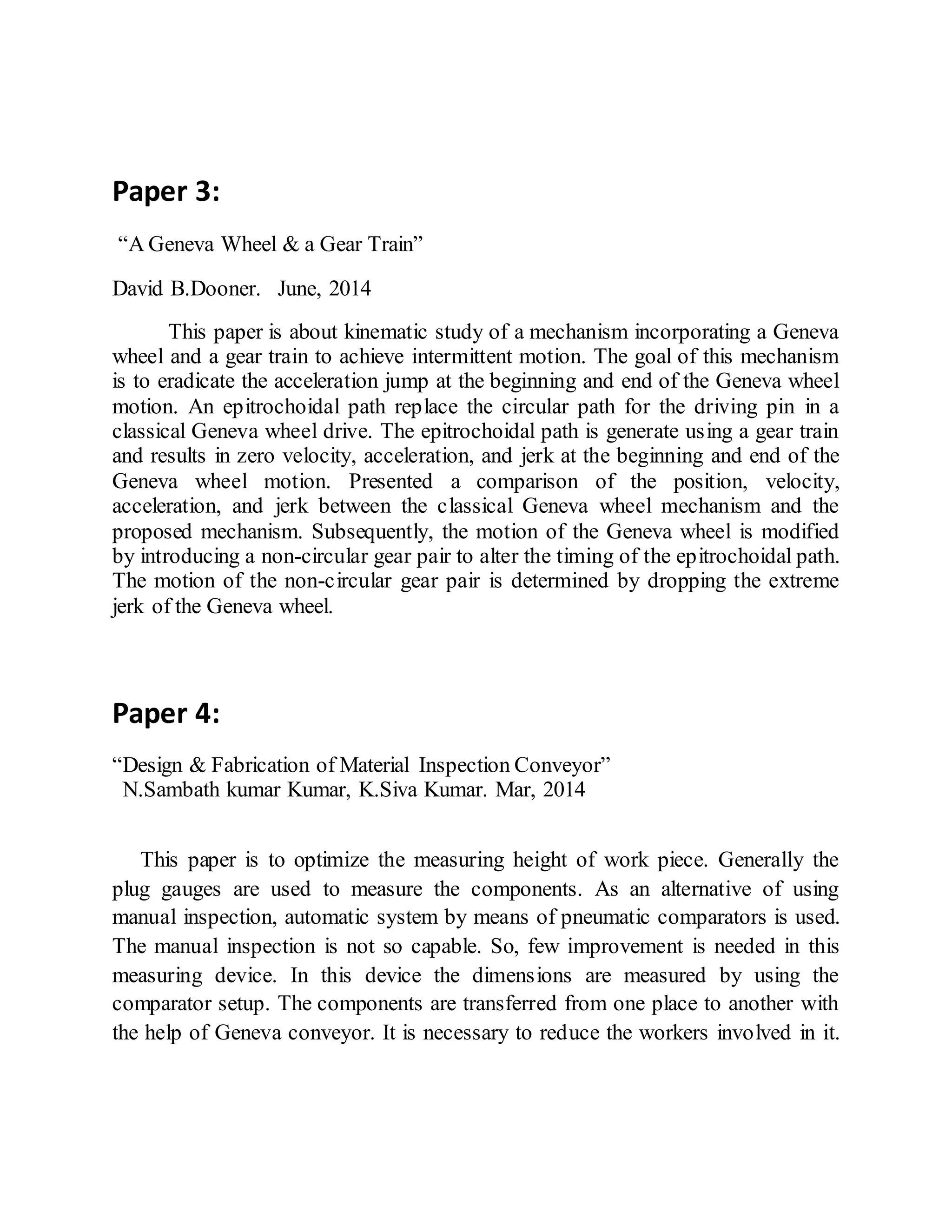 Geneva Mechanism Based Conveyor Belt | DOCX