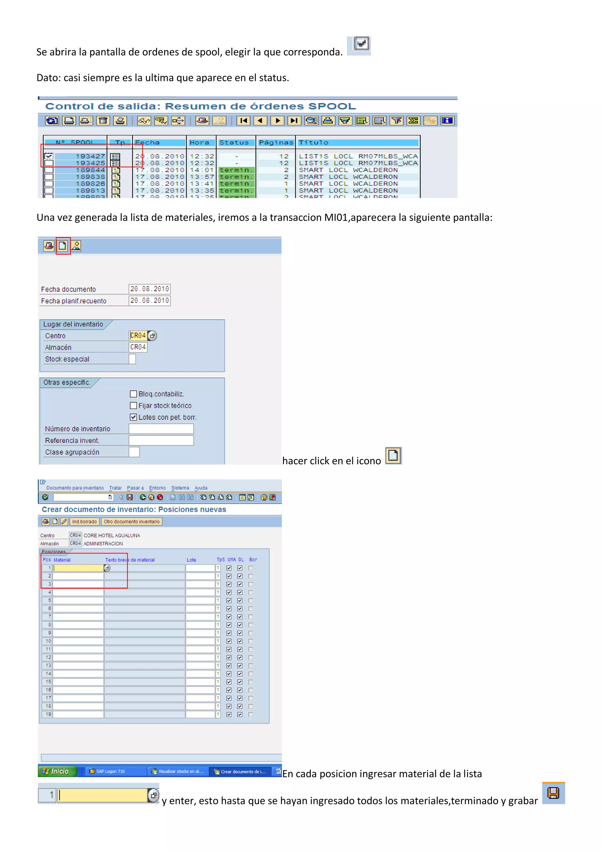 Toma inventario en Sap mb52 | PDF