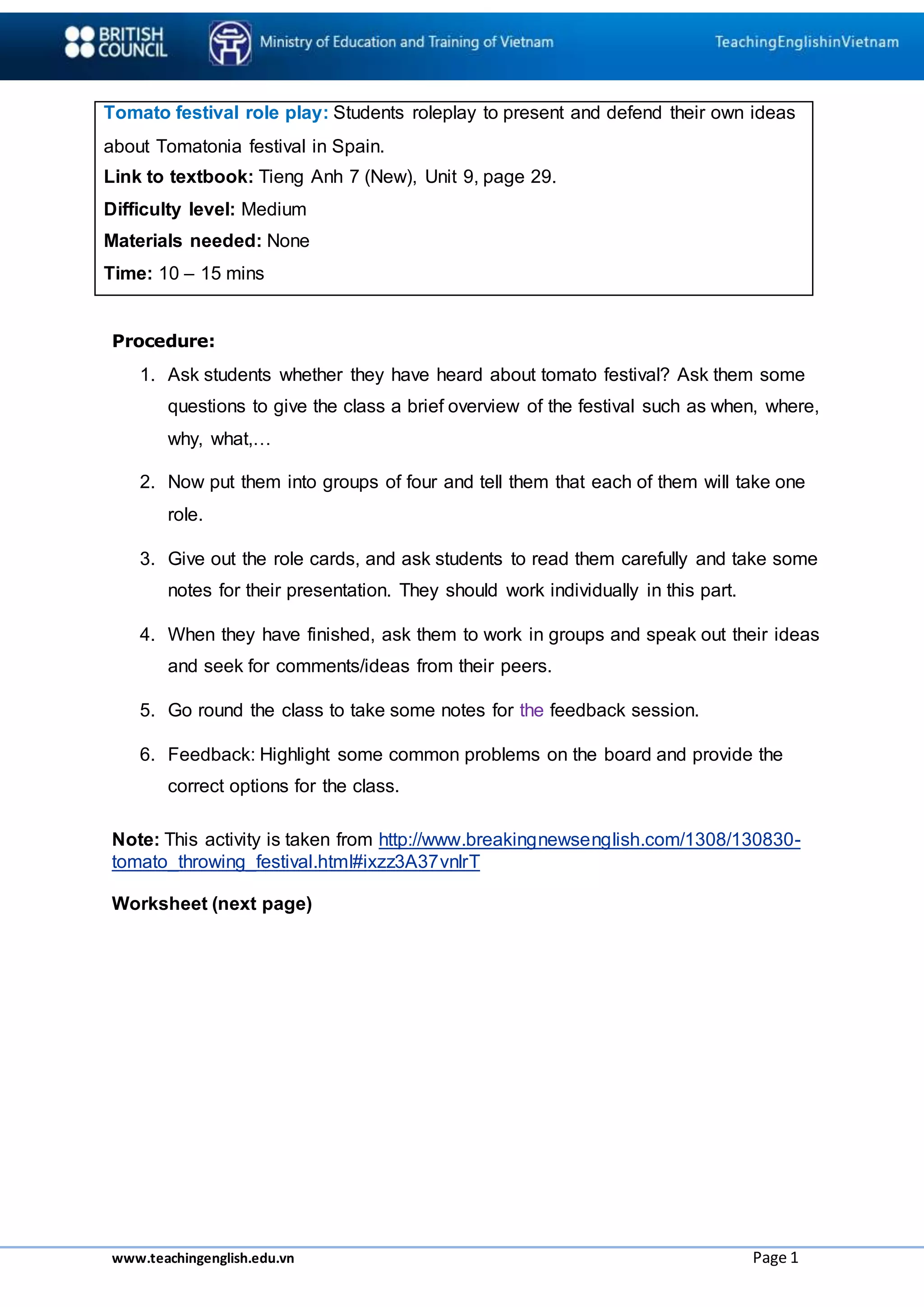 Tomato festival role_play | DOCX