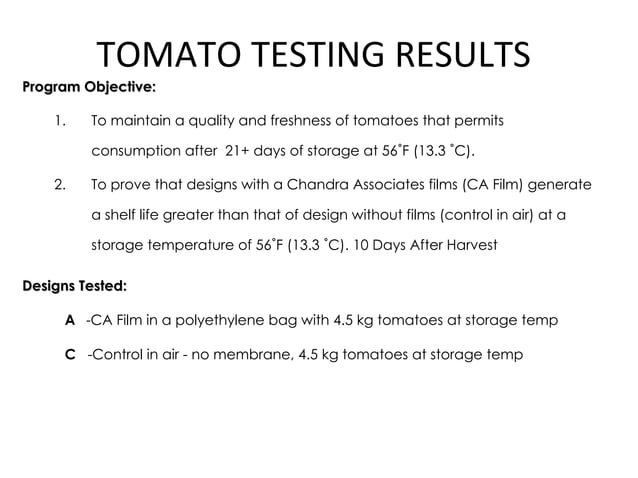 Tomato Shelf Life Testing | PPT