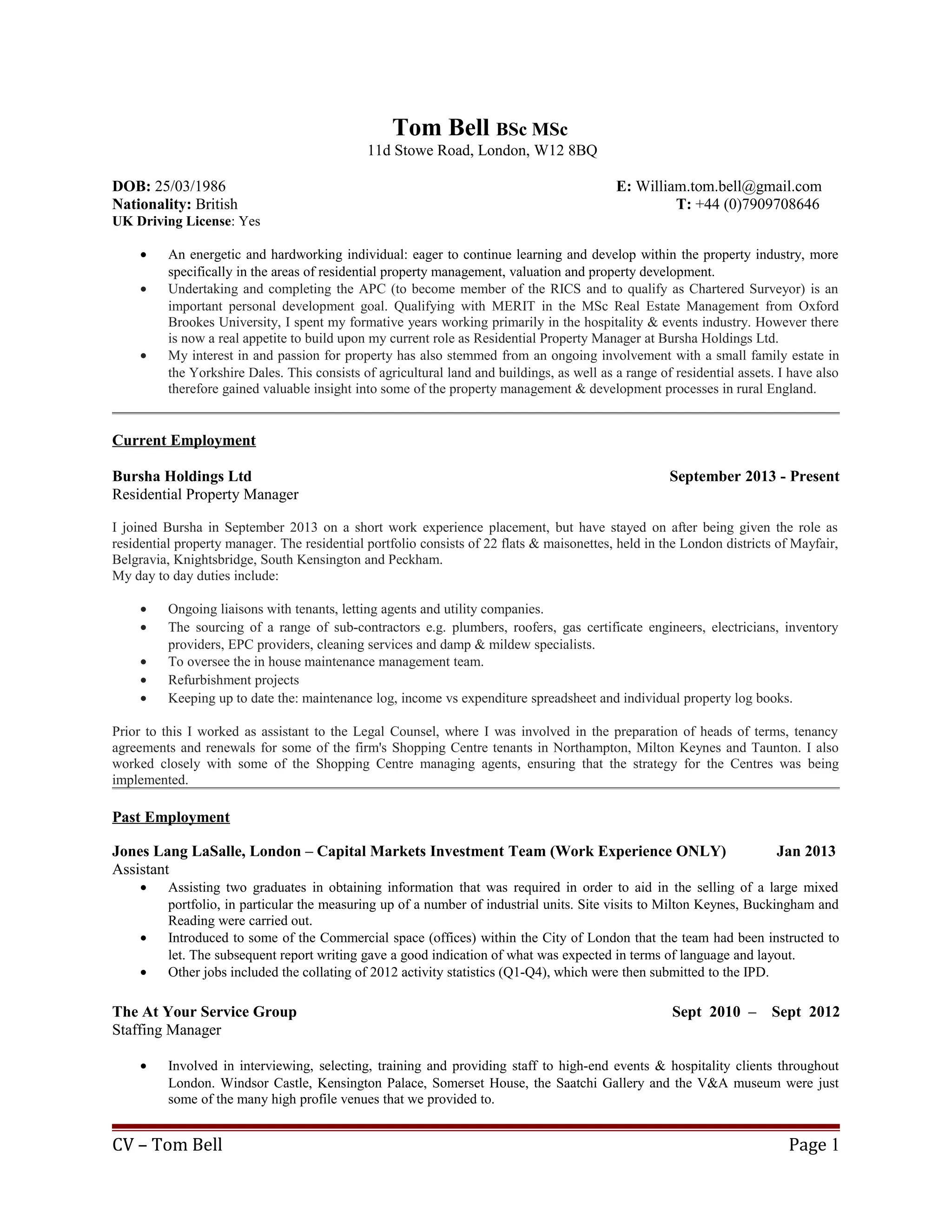 Tom bell CV march 2014 | PDF