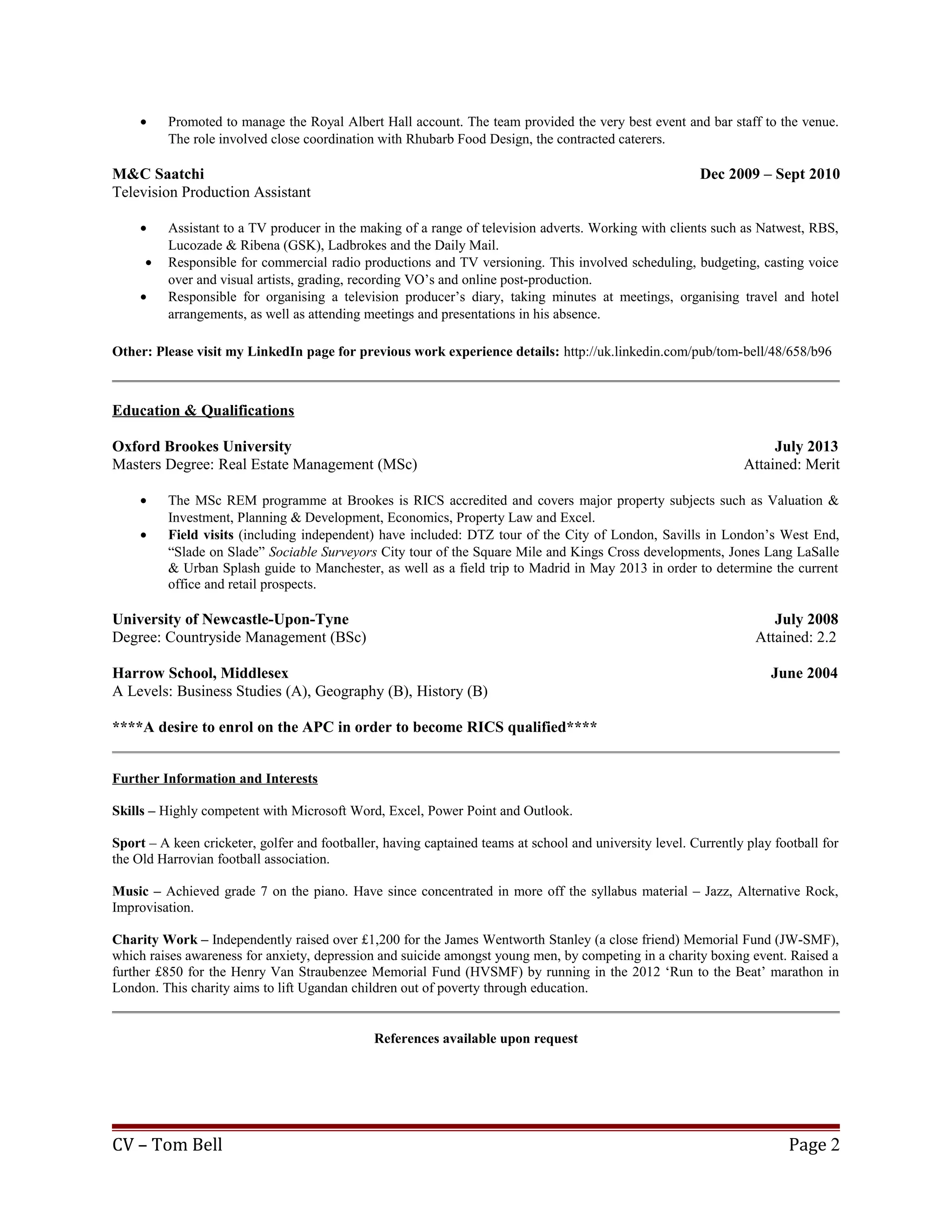 Tom bell CV march 2014 | PDF