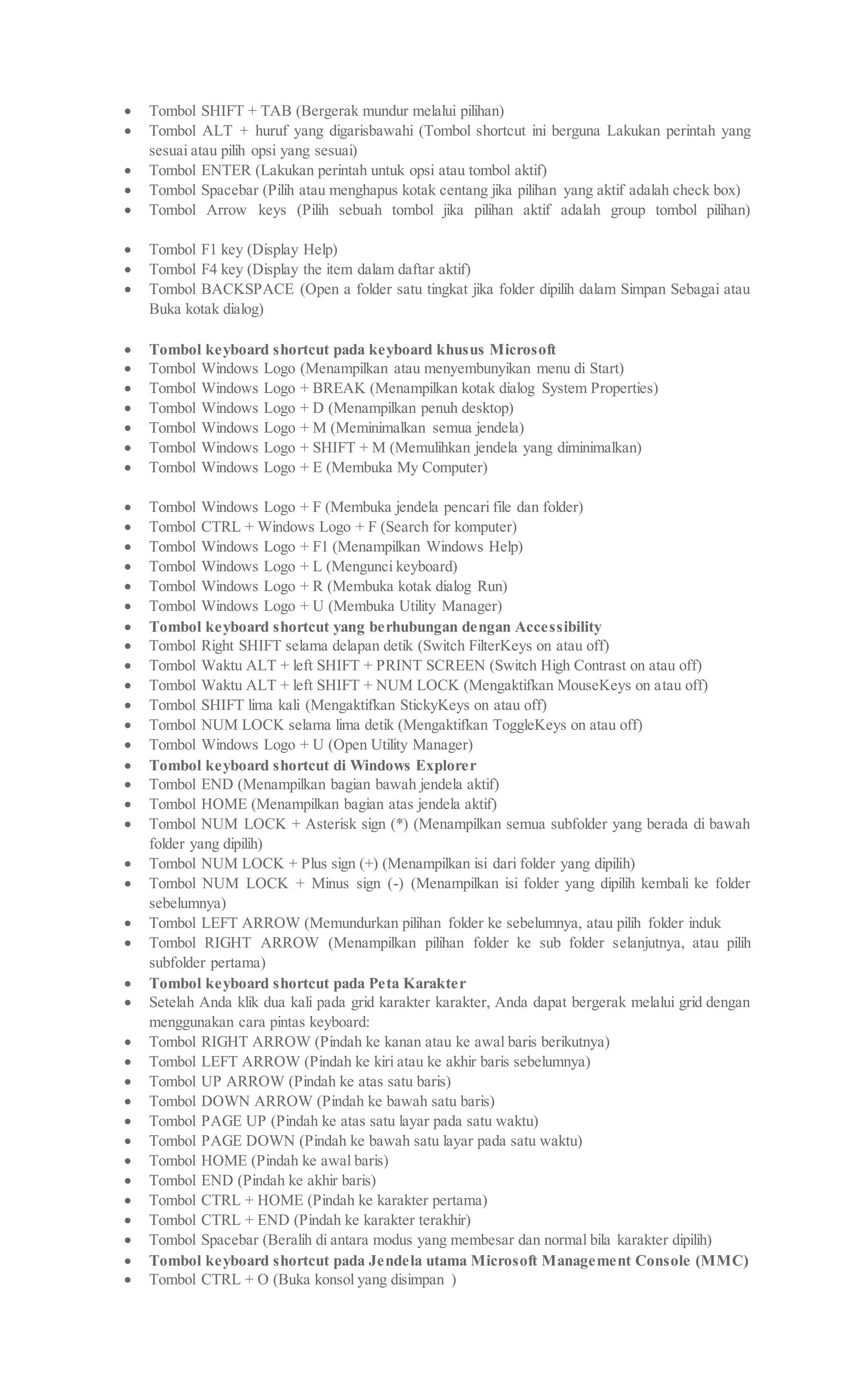 Tombol shortcut umum pada keyboard | DOCX