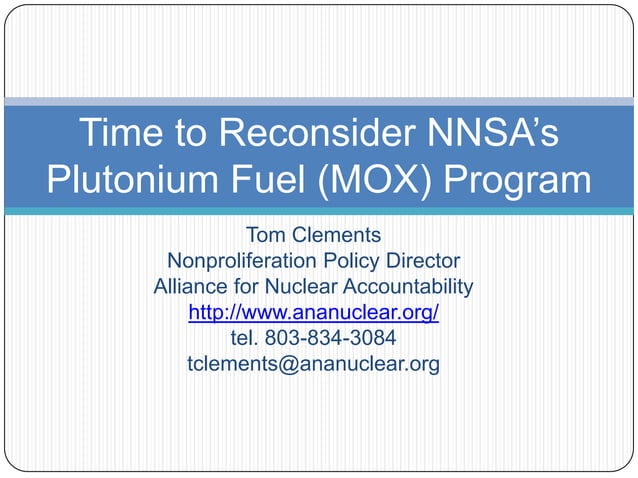 Tom Clements MOX Plutonium briefing 6.29.2012