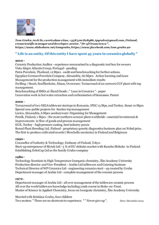 Tom grahn, finland, short curriculum vitae, 2019 | DOCX