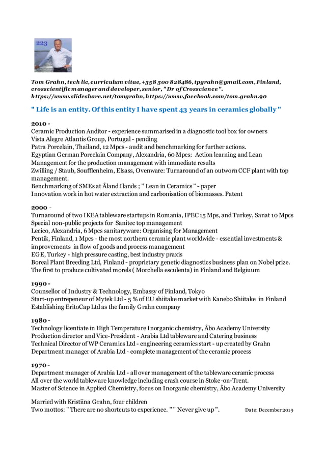Tom grahn, finland, short curriculum vitae, 2019 | PDF