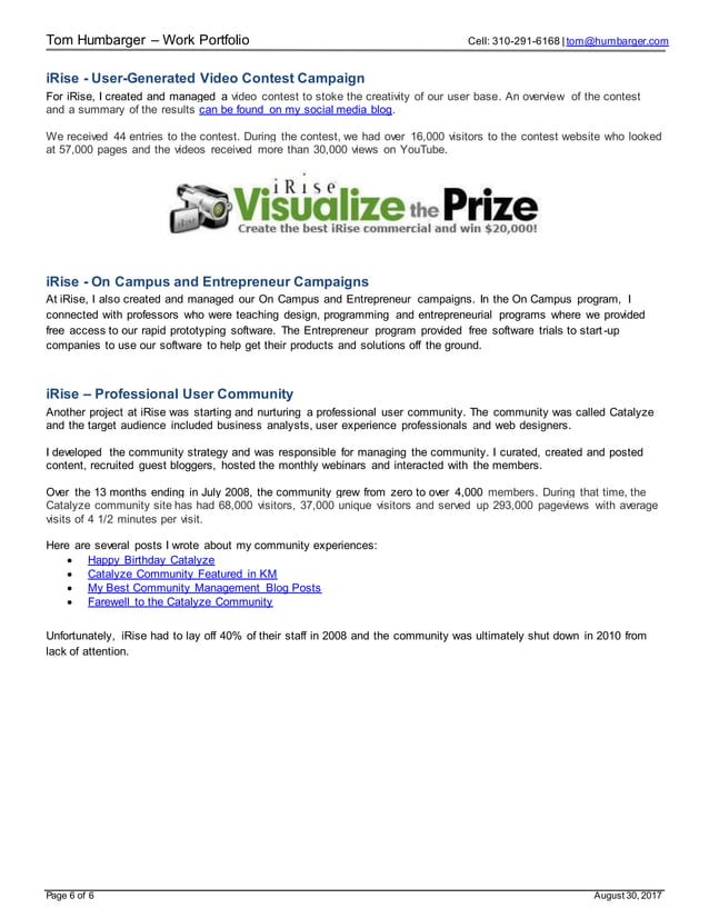 Tom Humbarger - Work Examples and Portfolio | PDF