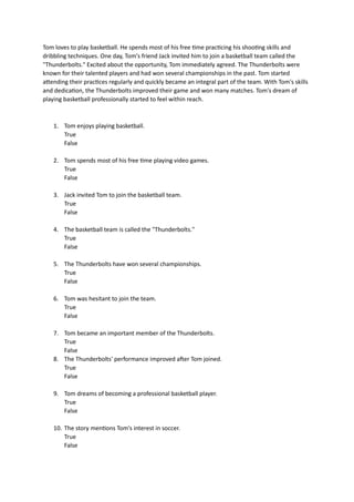 Reading Comprehension Tom loves to play basketball.pdf