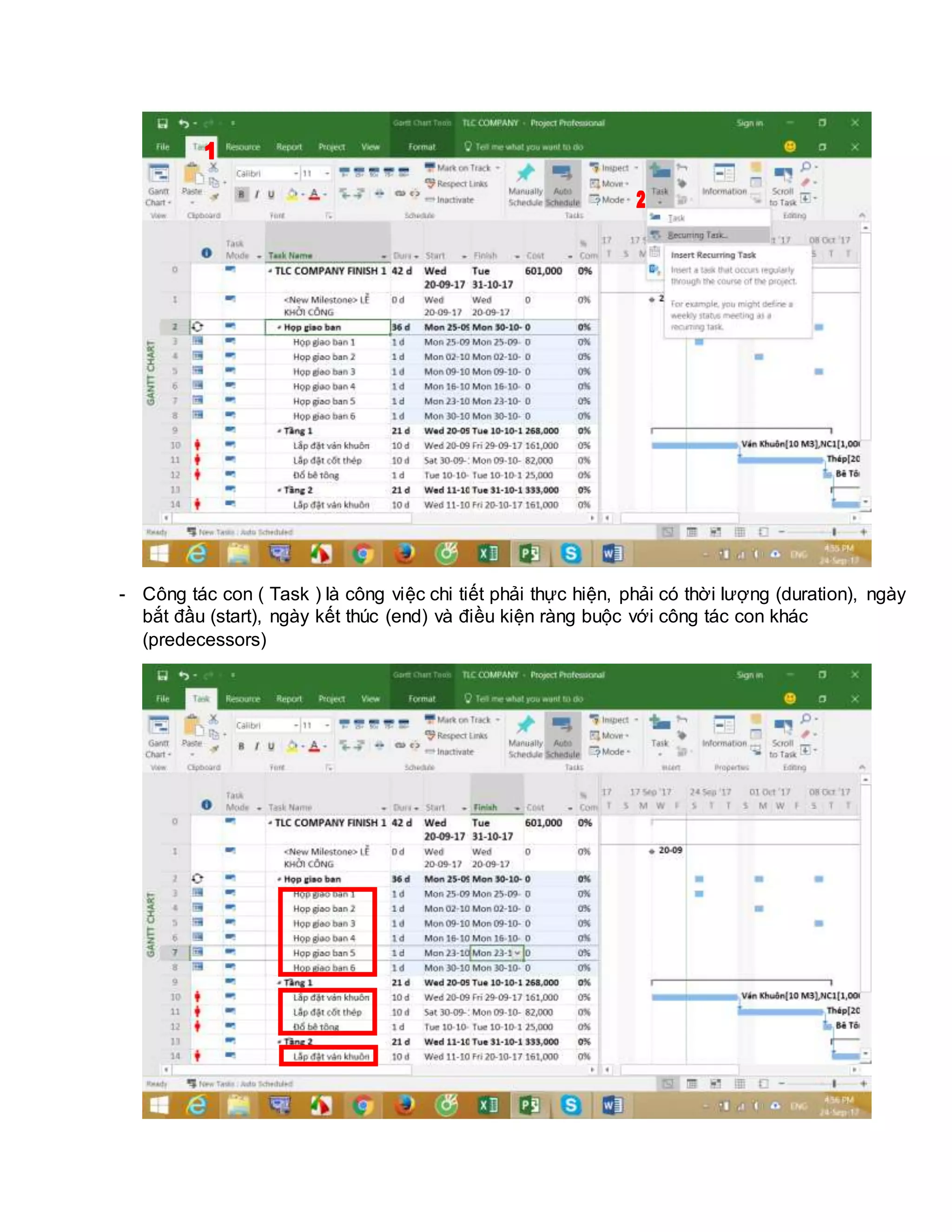 Tom luoc bai giang ms project (chuong 2 cong tac) | PDF