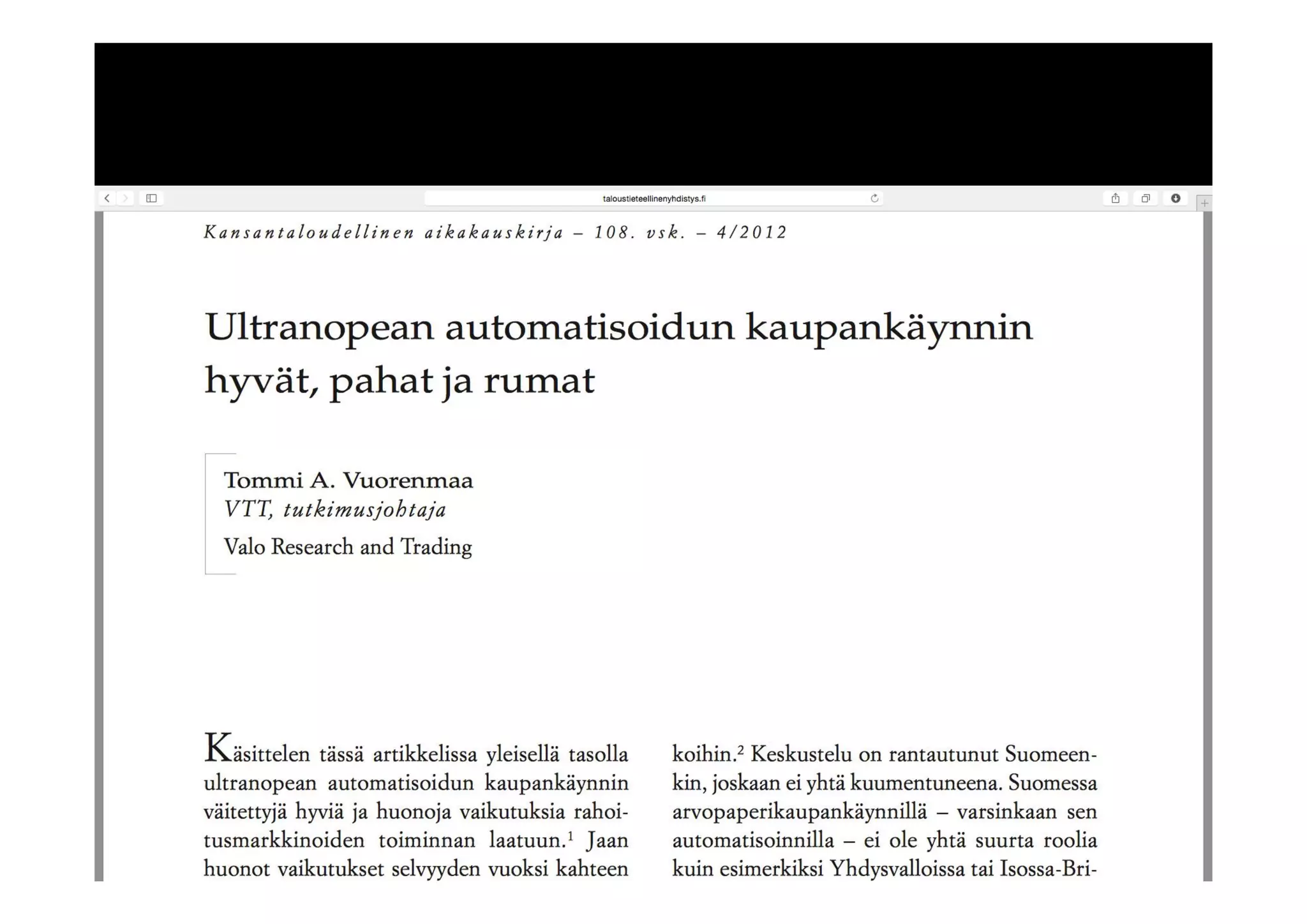 The Anatomy of a High-Frequency Trader: Human and Machine Proportions | PDF