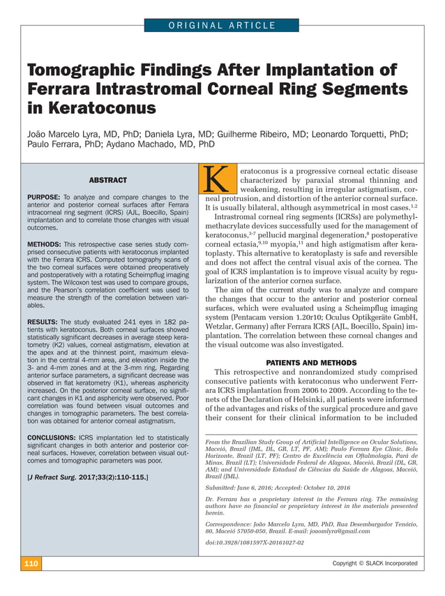 Análise da tomografia corneana pós Anel de Ferrara | PDF