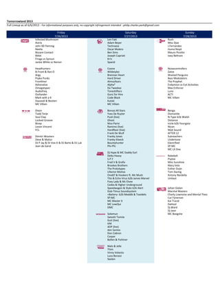 Tomorowland 2013 Lineup | PDF