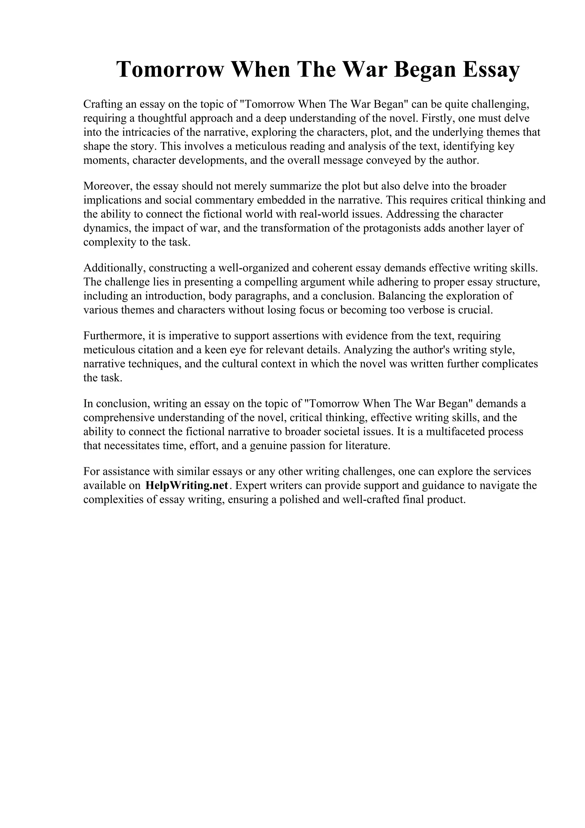Tomorrow When The War Began Essay.pdf