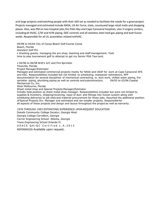 Tom resume' updated june 2016 pm | PDF | Civil Engineering Industry | Industries