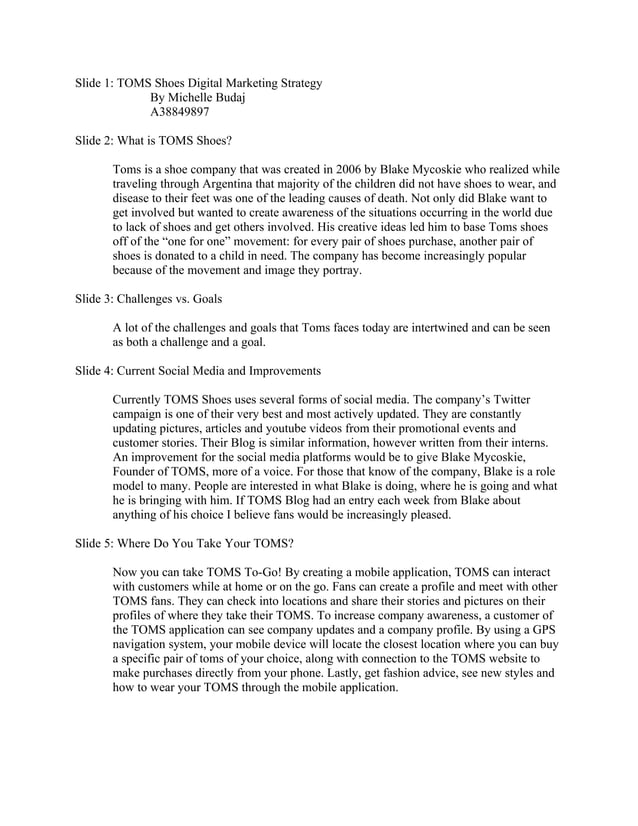 TOMS Shoes Notes | PDF