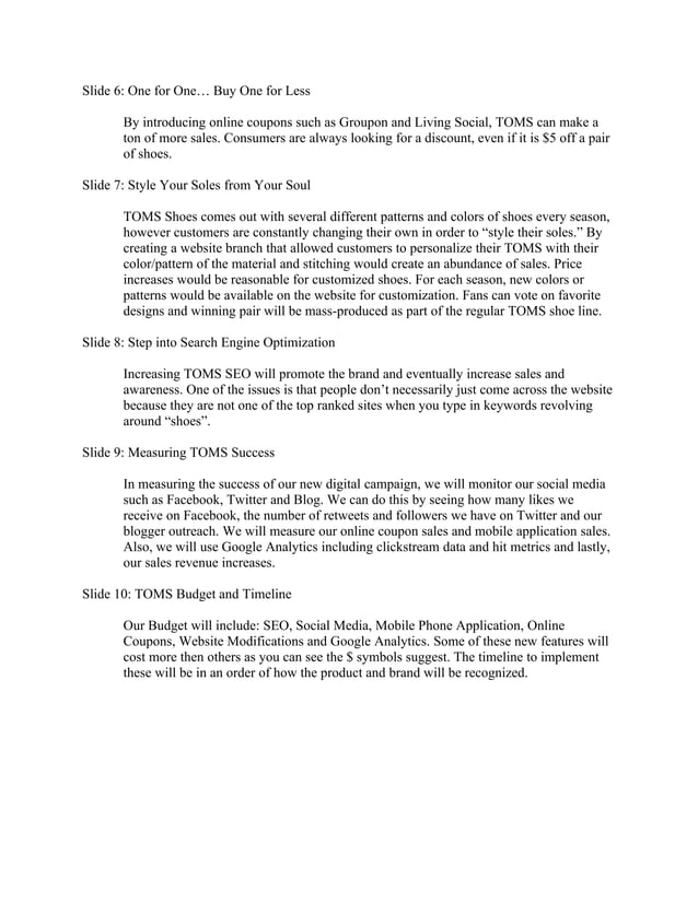 TOMS Shoes Notes | PDF