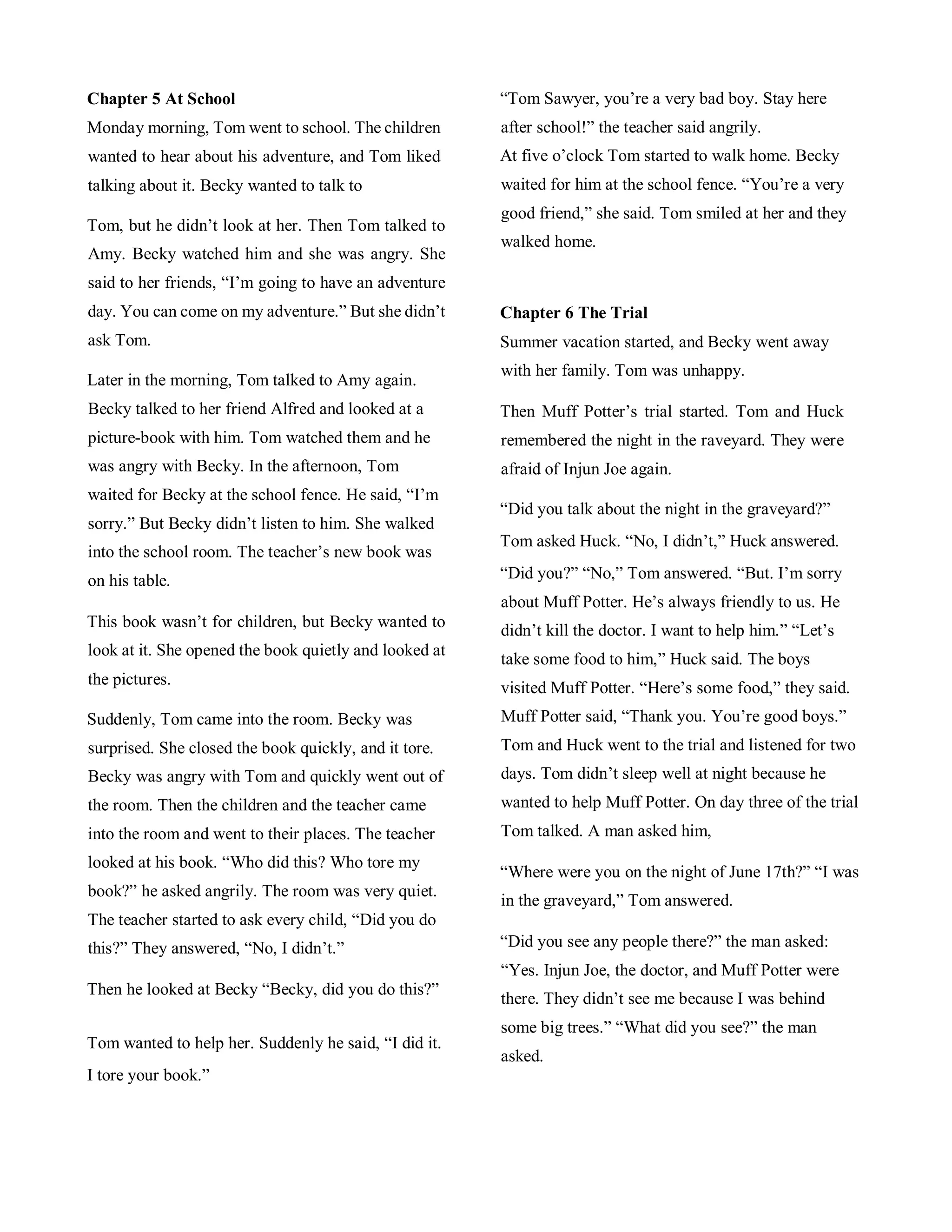 Tom sawyer chapter 5 at school | PDF