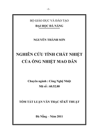 Luận văn: Nghiên cứu tính chất nhiệt của ống nhiệt mao dẫn, HAY | PDF