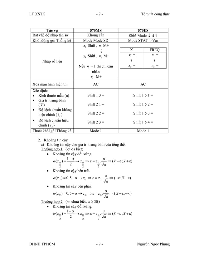 Tom tat cong thuc xstk | PDF