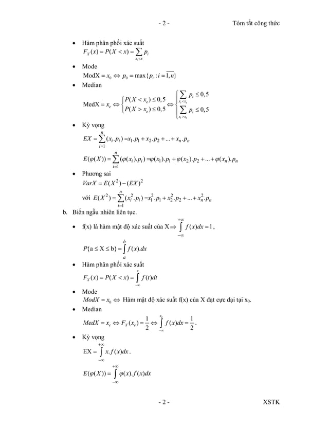 Tom tat cong thuc xstk | PDF