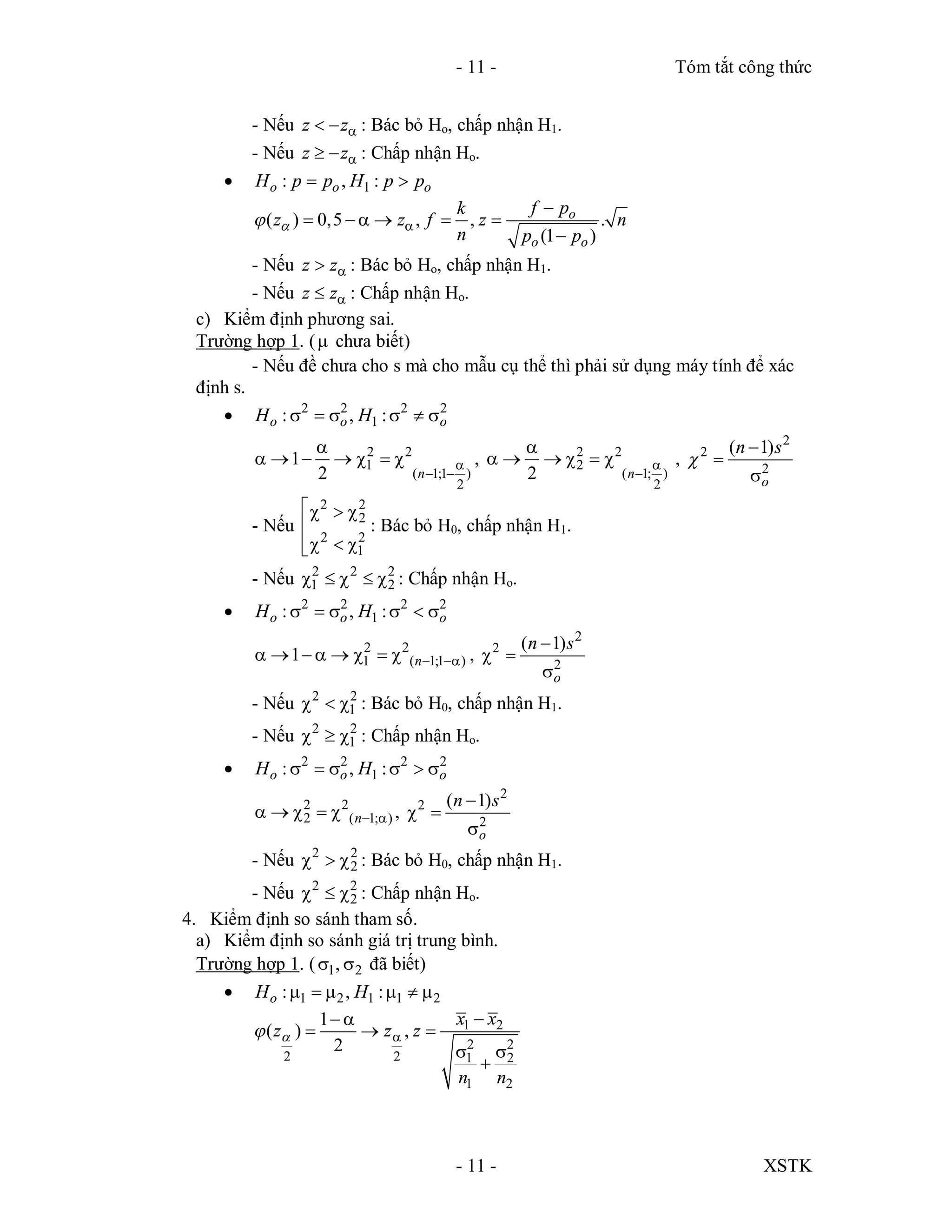 Tom tat cong thuc xstk | PDF