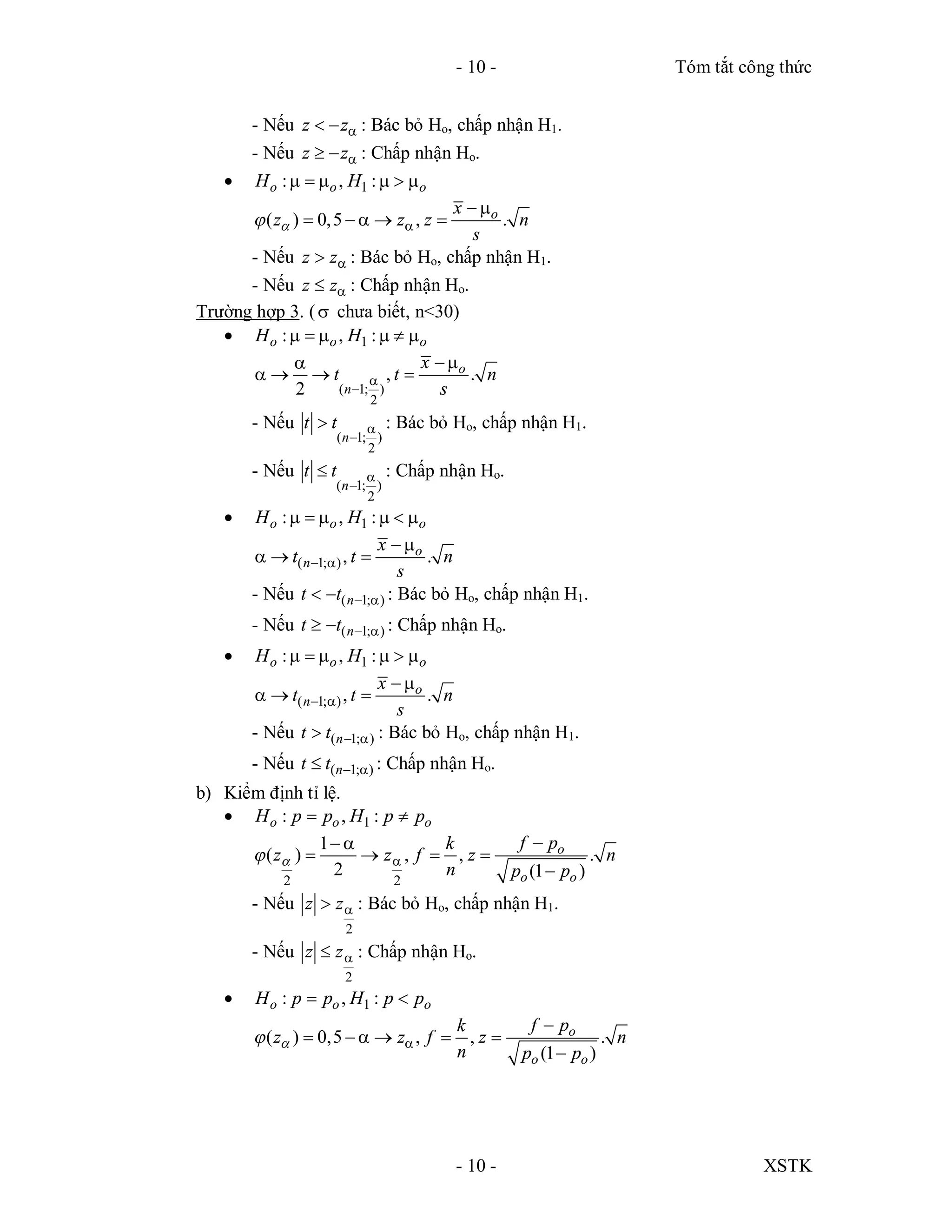 Tom tat cong thuc xstk | PDF