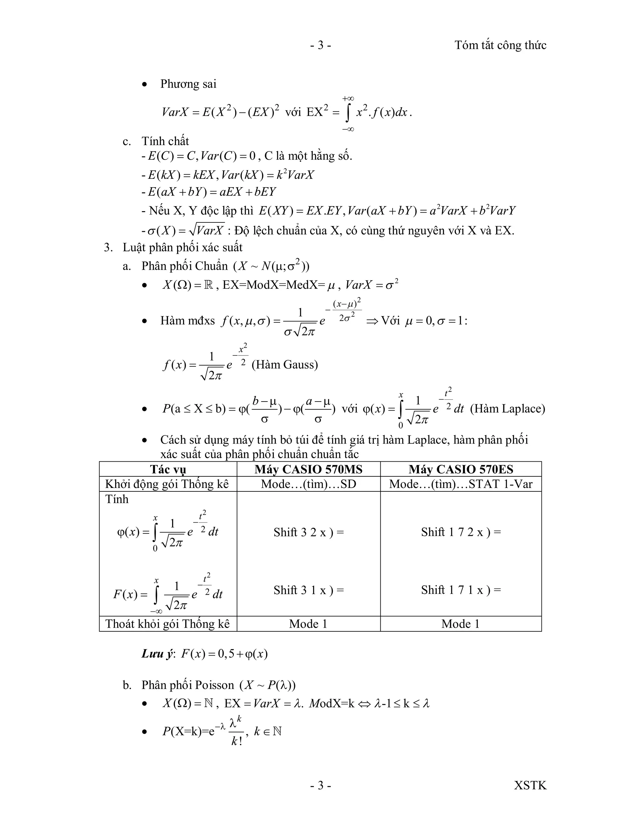 Tom tat cong thuc xstk | PDF