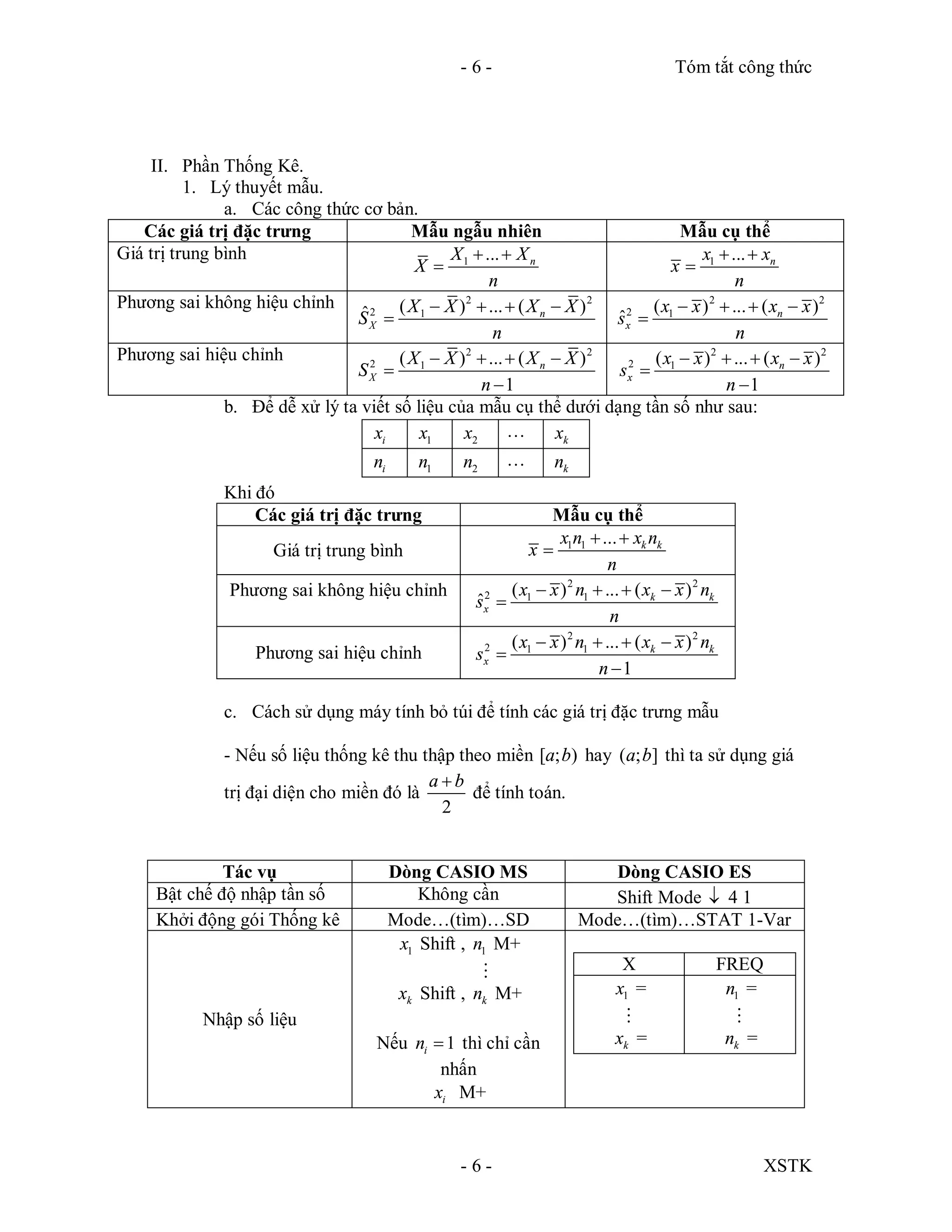 Tom tat cong thuc xstk | PDF